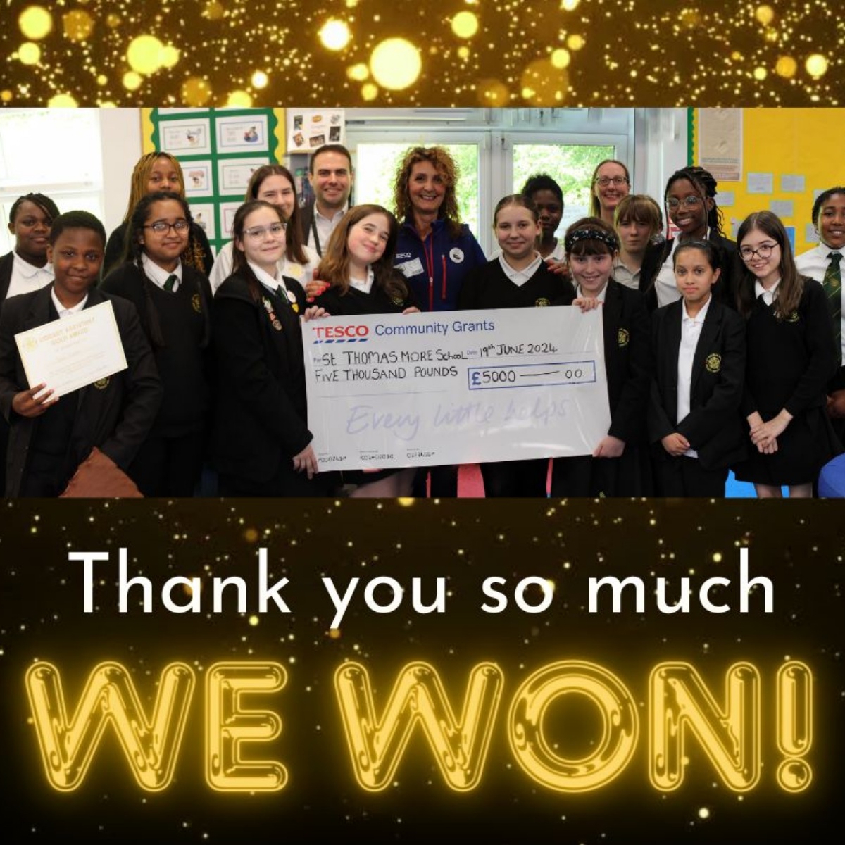 St Thomas More Catholic Secondary School - Celebrating a £5000 win!